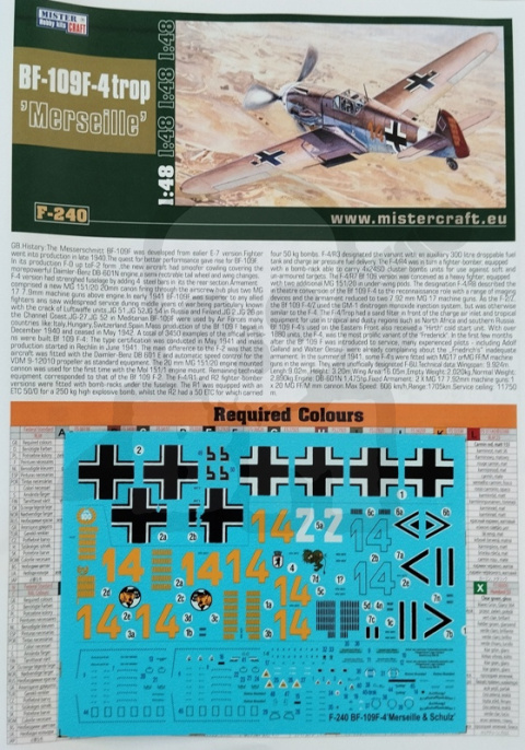 Battle-Models > Mistercraft F-240 Messerschmitt Bf-109 F-4 Hans-Joachim Marseille 1:48